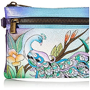 Anna by Anuschka Hand Painted Leather Wristlet Organizer Wallet | Midnight Peacock