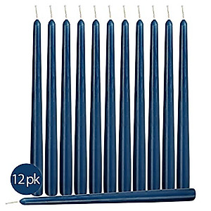 12 Pack Tall Taper Candles - 12 Inch Midnight Blue Dripless, Unscented Dinner Candle - Paraffin Wax with Cotton Wicks - 10 Hour Burn Time