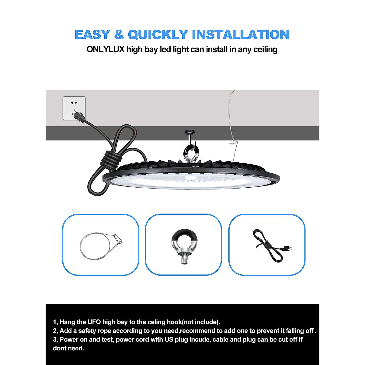ONLYLUX LED High Bay Light 200w, LED Garage Lightsing, LED Shop Lights 5000K Daylight 30000LM 6 Pack, UFO LED Highbay Lights with US Plug, IP65 Commercial Bay Lighting, for Warehouse, Garage