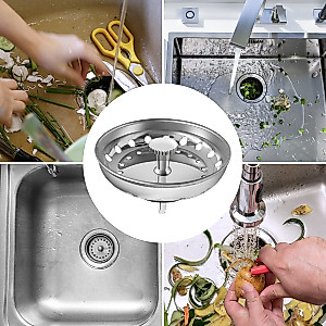 2 Pcs Stainless Steel Kitchen Sink Basket Strainer, Stopper Combo Basket Replacement for Standard Rubber Stopper Bottom with Rubber Stopper Fits Standard 3 1/2” Drains