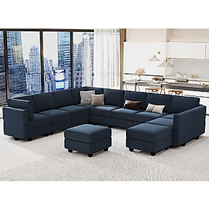 Belffin Modular Sectional Sofa with Ottomans Velvet Oversized U Shaped Sofa Couch with Storage Seats Sofa Set with Reversible Chaise Velvet Blue…