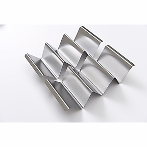 Taco Holders Set of 4 - Premium Large Taco Shells Plates Holds Up to 3 or 2 Tacos Each, Stainless Steel Very Hard and Sturdy, Dishwasher & Oven Safe