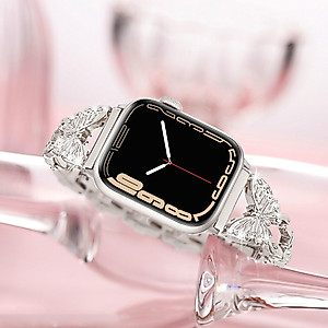 wipalor Butterfly Band for Apple Watch Bands 45mm 44mm 42mm 49mm for Women, Metal Dressy iWatch Bands Womens, Designer Woman Cute Strap for Apple Watch Band Series 9 SE 8 7 6 5 4 3 Ultra 2 1-Starlight