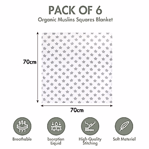 GLLQUEN BABY Receiving Blanket Boy Cotton Muslin Swaddle Blankets Girl Newborn Squares Breathable & Soft Thin Baby Blankets Cloths Double Absorbent Infant Swaddling Wrap - 6 Pack (Star)