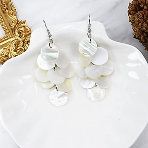 AeraVida Enchanting Cluster of White and Yellow Kabibe Shell Circles Handcrafted Dangle Earrings, 1.22x2.83 in