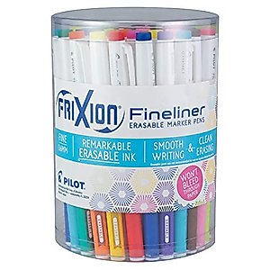 Pilot, FriXion Fineliner Erasable Marker Pens, Fine Point 0.7 mm, Tub of 36, Assorted Colors (3 Each of 12 Colors)