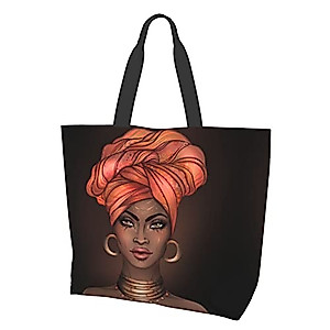 Gbuzozie Woman Shoulder Tote Bag African American Black Woman Girl Large Capacity Roomy Shopping Canvas Polyester Cross-Body Purse Ladies Fashion Top Handle Satchel 21.6 * 7.5 * 15.7 Inches