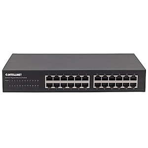 Intellinet 24 Port Gigabit Ethernet Switch - Unmanaged, 10/100/1000 Mbps Ports, Rackmount & Desktop, Sturdy Metal Design, Fanless Quiet, EEE, Flow Control – 3 Yr Mfg Warranty - 561273
