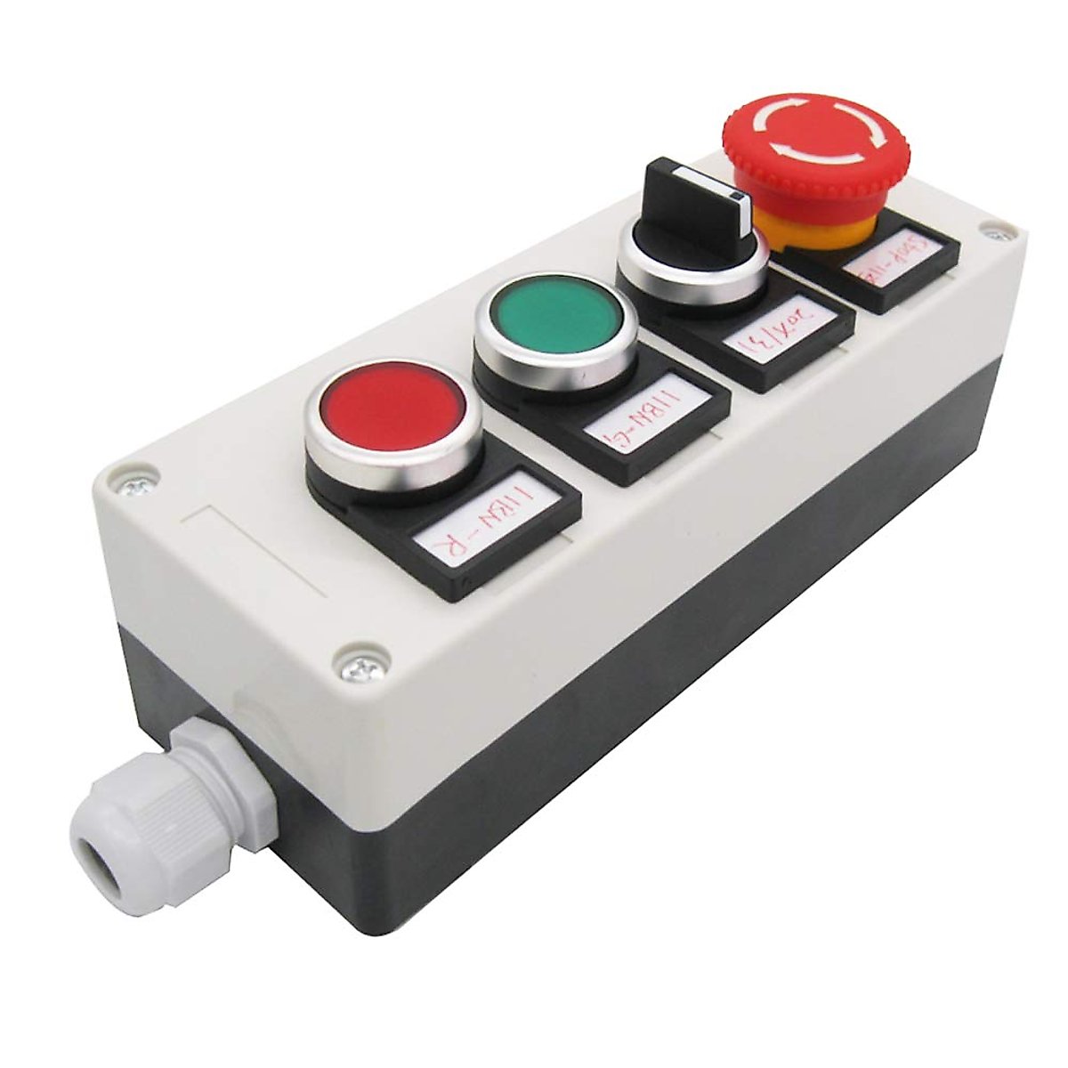 TWTADE/Red Green Momentary Switch, Red Mushroom Emergency Stop Latching Push Button Switch,3 Positions 2NO Latching Select Selector Switch Station Box hz-11ZS-20X-GR