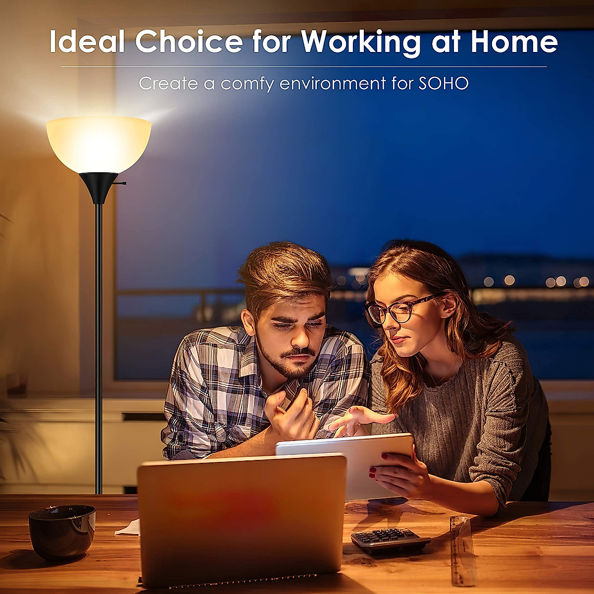 BoostArea Floor Lamp, Standing Lamp, 9W LED Floor Lamp, Energy Saving, 50,000hrs Long Lifespan, 3000K Warm White, Eye-Caring, Torchiere Floor Lamps for Bedroom, Living Room, Office, Reading, Black