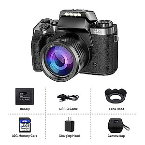 BooHAN 4K Digital Camera, 64MP Vlogging Camera for Photography, Mirrorless Cameras with WiFi, Touch Screen Dual Cameras,16X Digital Zoom,Built in Flash, Travel Camera for Beginners,Adults,Amateu