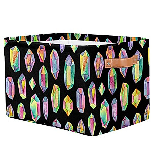 Buvan Fabric Storage Bins Rainbow Geometric Pattern Small Shelf Basket With Handles Decorative Cubes Box Organizer Containers for Shelves Home Office Decor