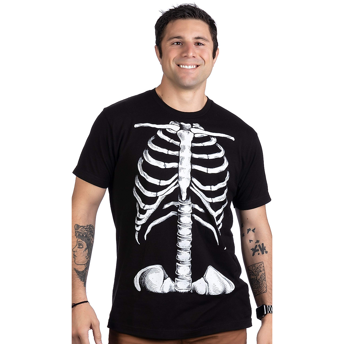 Ann Arbor T-shirt Co. Skeleton Rib Cage, Jumbo Print Novelty Halloween Costume Unisex T-Shirt - Large - Black