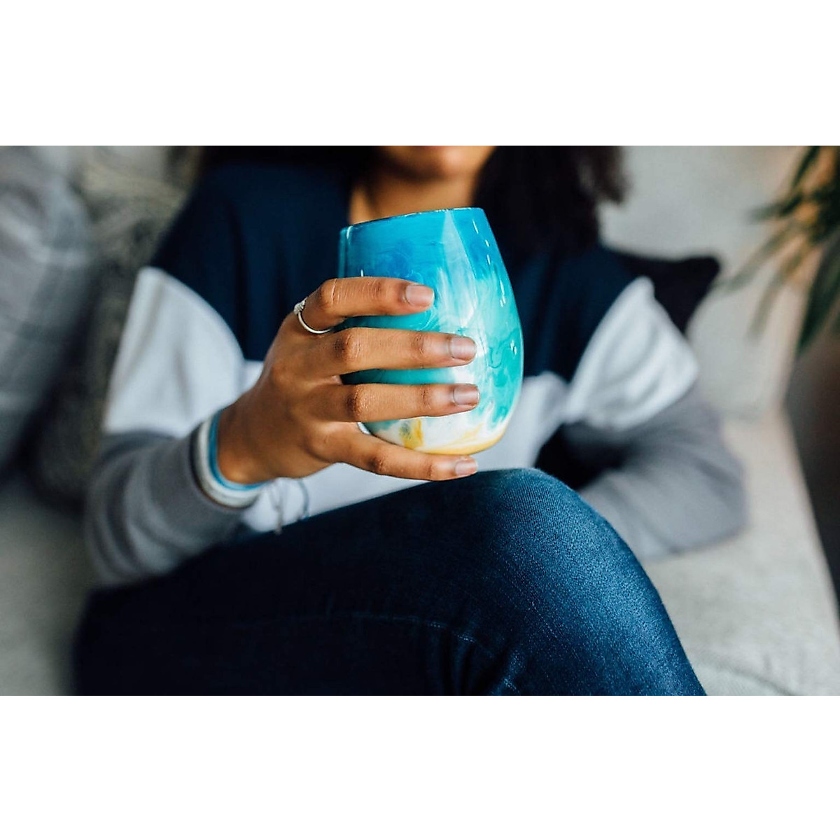 Beach Themed Wine Glass Gift For Mom, Destination Wedding Stemless Wine Glass Gift For Her