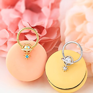 Melighting Septum Rings 16G Planet Septum Jewelry Surgical Steel Daith Piercing Jewelry Clear CZ Hinged Segment Helix Earrings Cartilage Piercing Jewelry Women