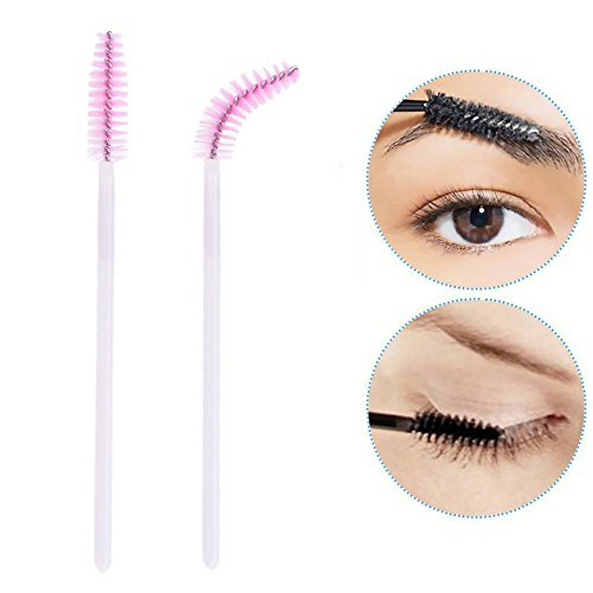 AKStore 200 PCS Disposable Eyelash Brushes Mascara Wands Eye Lash Eyebrow Applicator Cosmetic Makeup Brush Tool Kits (White-Pink)
