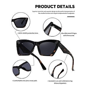 MASDUN Retro Square Cateye Sunglasses for Women Men Trendy Designer shades party dress up sunglasses (Black - Dark leopard print)