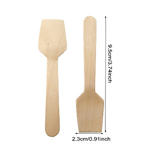Honbay 100pcs 9.5cm/3.74inch Mini Wooden Spoons Shovel Spoon Testing Spoon Sampling Spoon Dessert Spoon Ice Cream Spoon Yogurt Spoon, Disposable and Degradable