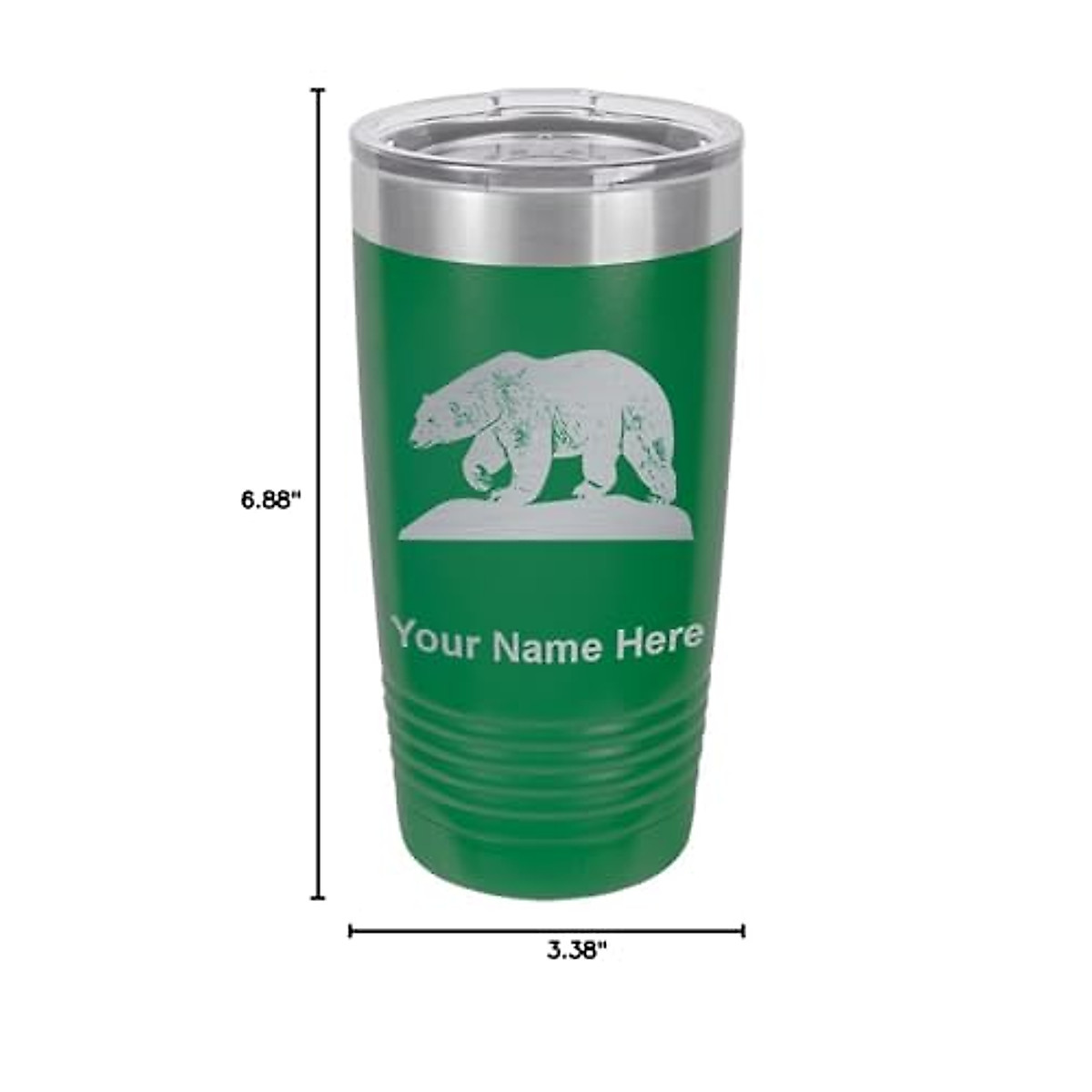 LaserGram 20oz Vacuum Insulated Tumbler Mug, Polar Bear, Personalized Engraving Included (Green)