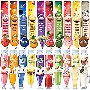 50 Pieces Scented Bookmarks Scratch and Sniff Bookmarks Double Sided Fruit Theme Kids Bookmarks and 10 Planet Styles Cute Bookmarks Assorted Educational Page Markers for Office School Students Reader