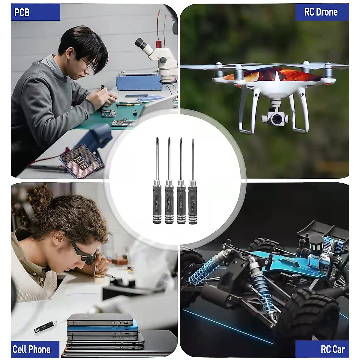 Drone Tool kit - 4Pcs Phillips Screwdriver Steel Tool Set 3.0/4.0/5.0/6.0mm Mini Hand Tools for RC Model Helicopter Boat Cars