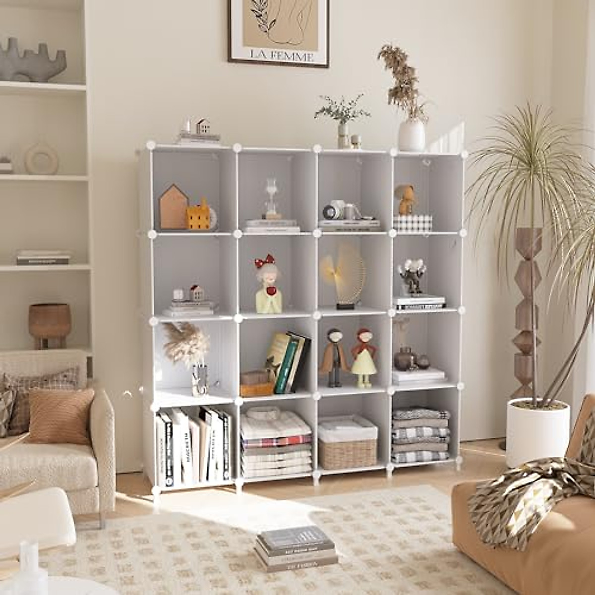 AWTATOS Cube Storage Organizer, 16 Cube Closet Organizer, Stackable Storage Cube Shelves, DIY Portable Closet Clothes Organizer Shelving for Bedroom, Closet, Wardrobe, Bathroom, White