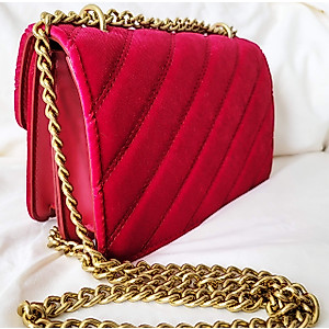 Kalyanam Luxury Handbags Velvet Crossbody Bag women Vintage bag Velour Special Lock Ladies Chain Messenger Bags, Small, Red