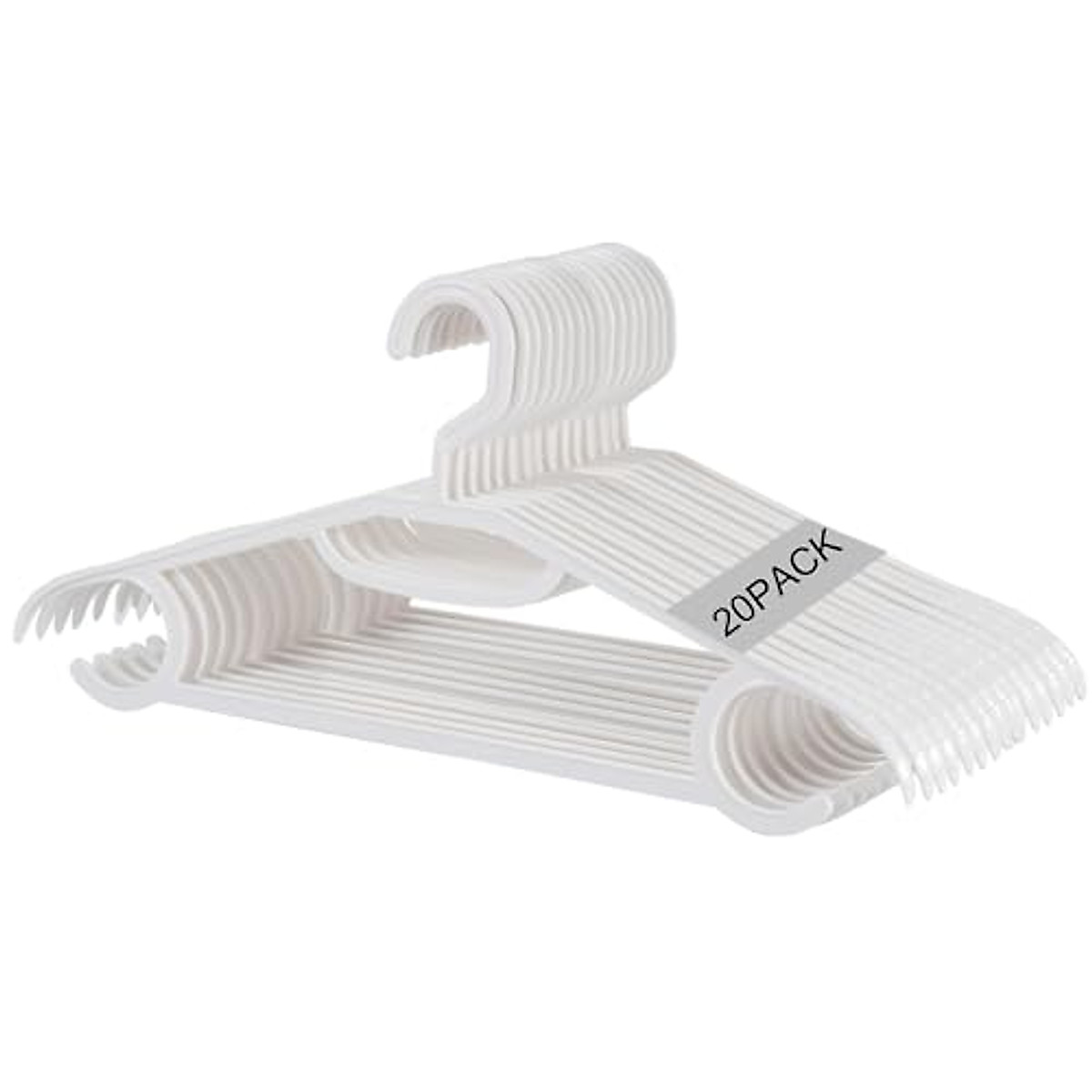 White Plastic Clothes Hangers 20 Pack,Adult Coat Hangers for Closet,Non-Slip Laundry Hangers,Room Essentials Basics Size Ideal for Everyday Use on Coats,Shirts,Pants,Dress,Skirts