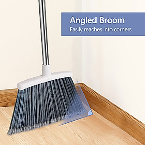 Aifacay Heavy Duty Broom, Outdoor Indoor Broom Home Kitchen Lobby Commercial Broom for Sweeping 56 Inch Long Handle Angle Broom with Flagged Stiff Bristles
