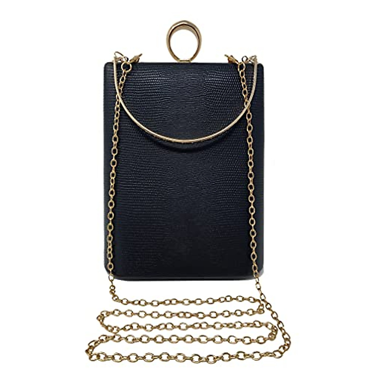 Cirilla Women Snake Pattern Evening Bag Clutch Purse Crossbody Bag with Ring-style lock for Wedding Cocktail Party Banquet (black)