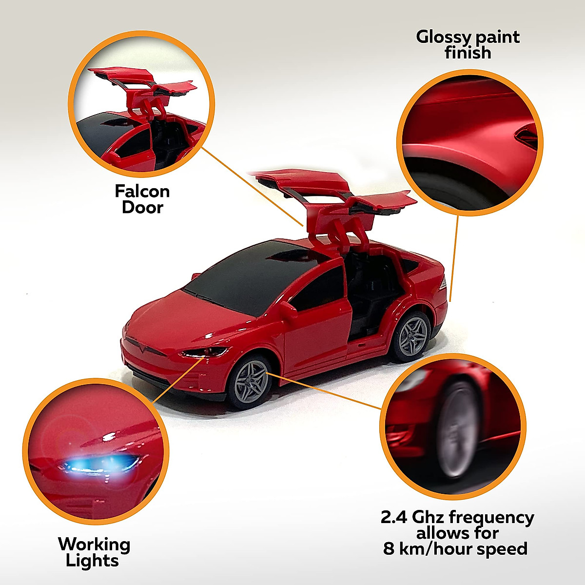 T-Power! Dynamic Remote Control Car 1:24 Scale RC Vehicle Great Gift for Children Remote Control Car Model with Falcon Door in Red Color