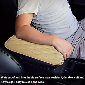 Osilly Car Center Console Cover, PU Leather Waterproof Armrest Storage Box Mat, Soft Non-Slip Auto Armrest Seat Box Protector, Car Interior Accessories for Most Vehicle, SUV, Truck (Beige)