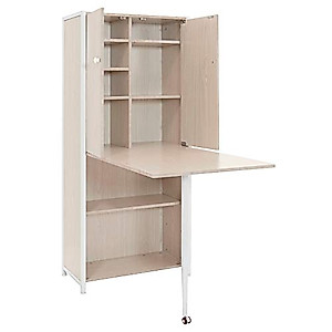 Sew Ready Sewing/Multipurpose (58.25" Tall) with Deep Drop Leaf Top and Storage Shelves Multi-Use Craft Armoire, White/Birch