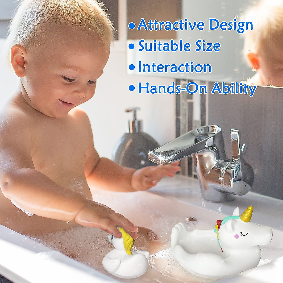 Baby Bath Toys,Cute Unicorn Bath Toys for Toddlers 1-3,Squirt Bathtub Toys for Boys Girls,Rubber Floating Shower Toys Gifts 4pcs Set