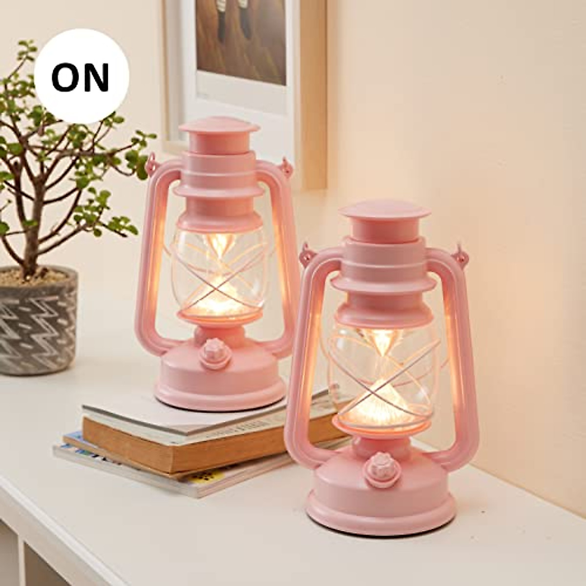 Furora LIGHTING Pink Decorative Lantern Battery Operated Remote Controlled, 6Hr Timer for Indoor Vintage Home Decor, 9.7" Outdoor Patio Hanging Tabletop Ornaments, 2 Pack Cute LED Lanterns Room Decor