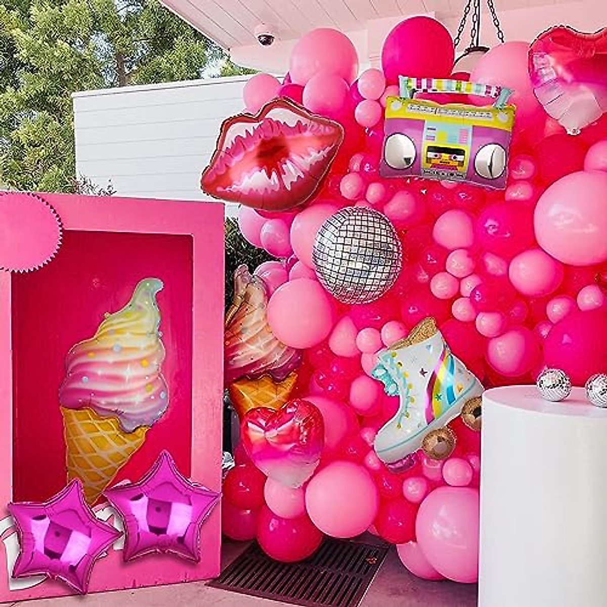 6 Pcs Rainbow Roller Skate Balloons Boom Box Balloon Ice Cream Truck Red Lip Balloon Girl Baby Shower Princess Doll Theme Birthday Party Decor Supplies Pink