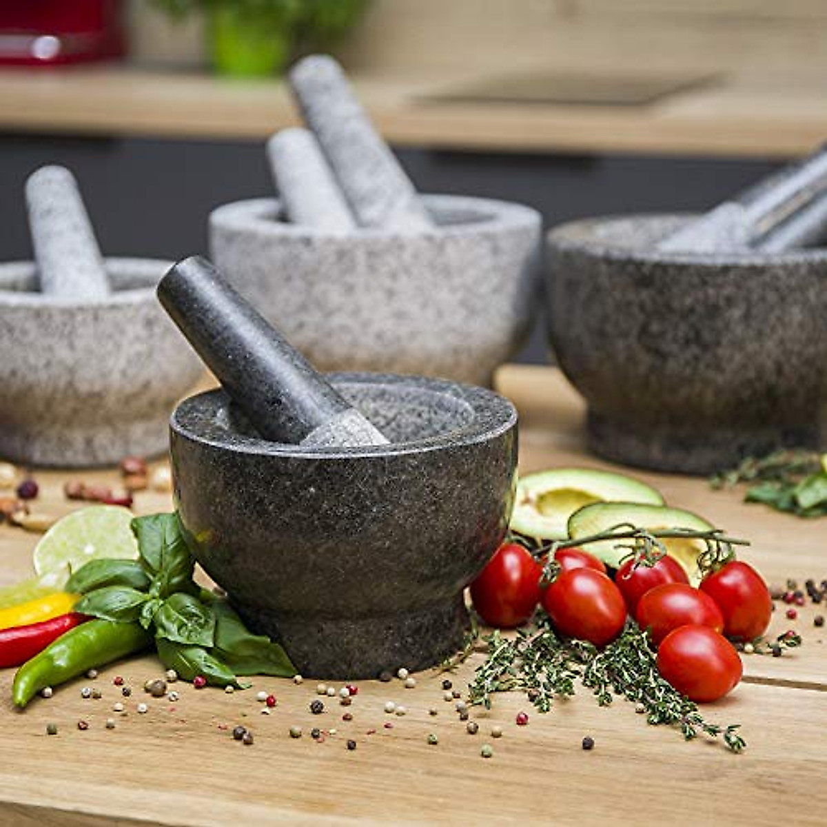ChefSofi Mortar and Pestle Set - Black Polished Exterior - 6 inch - 2 Cup Capacity