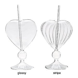 BestAlice 2 Pcs Cocktail Glass Martini Glasses, 8 Oz Creative Heart Shaped Cocktail Glasses With Straw, Crystal Glass Romantic Goblet For Wine Juice Whiskey Home Bar Party Club Glassware Gift, Glossy