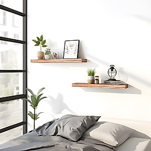 PHPH Wood Floating Shelves for Wall, Wooden Wall Shelves for Bedroom, Set of 6 Light Brown 17 Inch