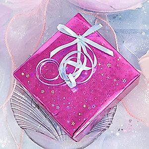 LeZakaa Holographic Foil Wrapping Paper - Mini Roll - Pink Dot/Purple Star/Silver Cracked Ice Print for Birthday, Wedding Shower, Holiday - 17 x 120 inches - 3 Rolls (42.5 sq.ft.ttl.)