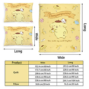 Anime 3 Piece Bedding Set Printed Duvet Cover Set Pompompurin Printed Bed Comforter Cover Quilt Covers with Pillowcases for Your Own Bedroom Yellow Cute Puppy