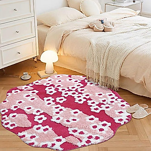 USTIDE Moss Area Rug, Floral Shape Area Rugs Super Fluffy and Washable Carpet Anti-Slip Round Farmhouse Floor Mat Multi-Colored Rug for Bedroom Playroom Kitchen Decor (Pink,39.3’’)