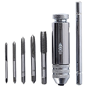 Rocaris Adjustable T-Handle Ratchet Tap Holder Wrench + 5pcs M3-M8 Machine Screw Thread Metric Plug Tap
