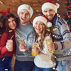 Mkhaslri 4Pcs Christmas Glass Cups with Lids and Straws,16oz Iced Coffee Cups with Lids Christmas Beer Drinking Glasses,Clear Cups Xmas Coffee Bar Accessories Gifts Home Decorations