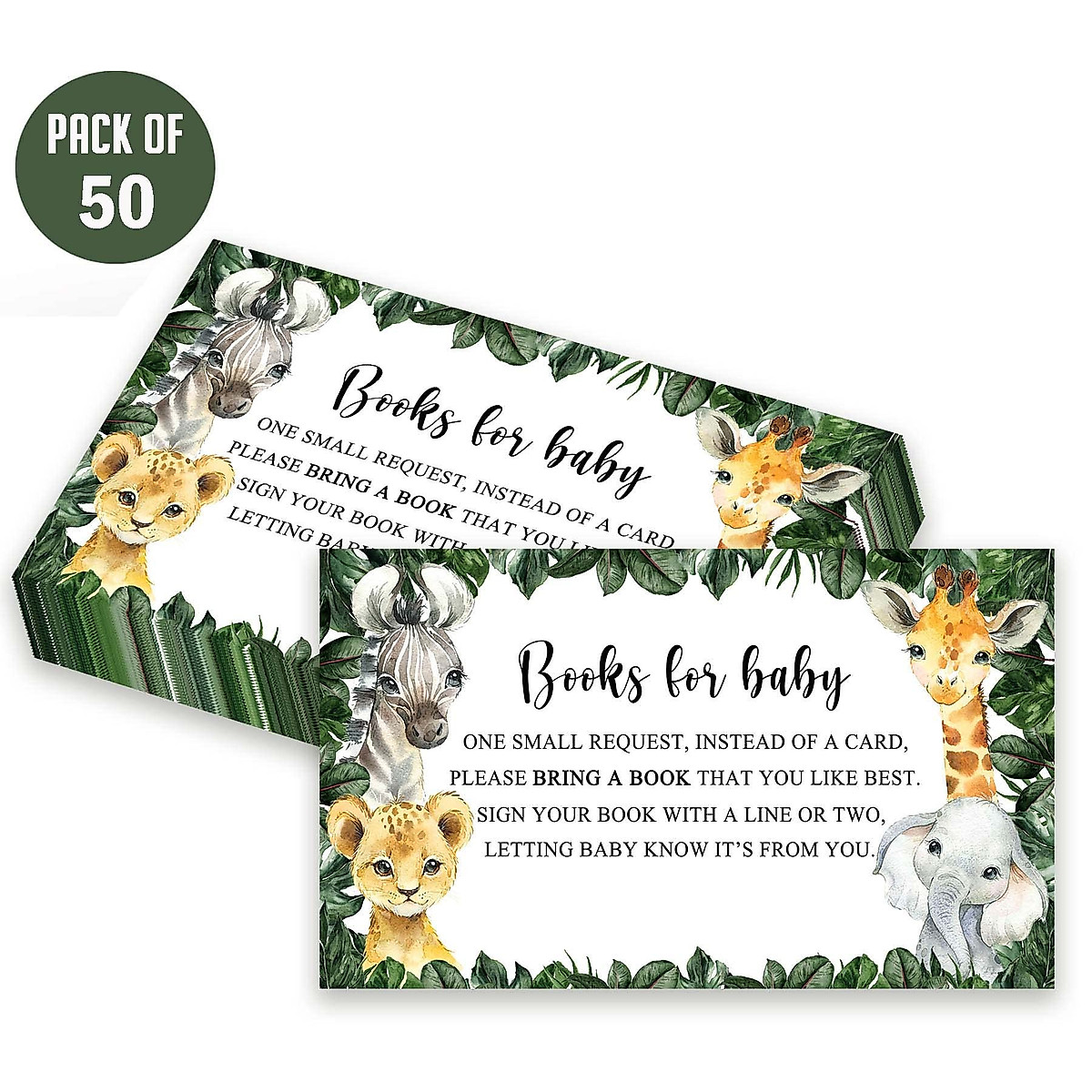 Yuzioey 50 Safari Baby Shower Invitations, Jungle Animals Invitations Macthing Envelpoes, Diaper Raffle Tickets, Book Request Cards, Safari Animals Invitations
