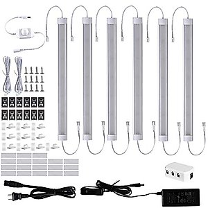 LED Under Counter Light Fixtures, 6pcs Hardwired Dimmable Cabinet Strip Lights Kit, 12 in 24V Plug in Linkable Cabinet Lights for Kitchen, Closet, Showcase, Bar, Shelf Lighting(Day White,6000K)