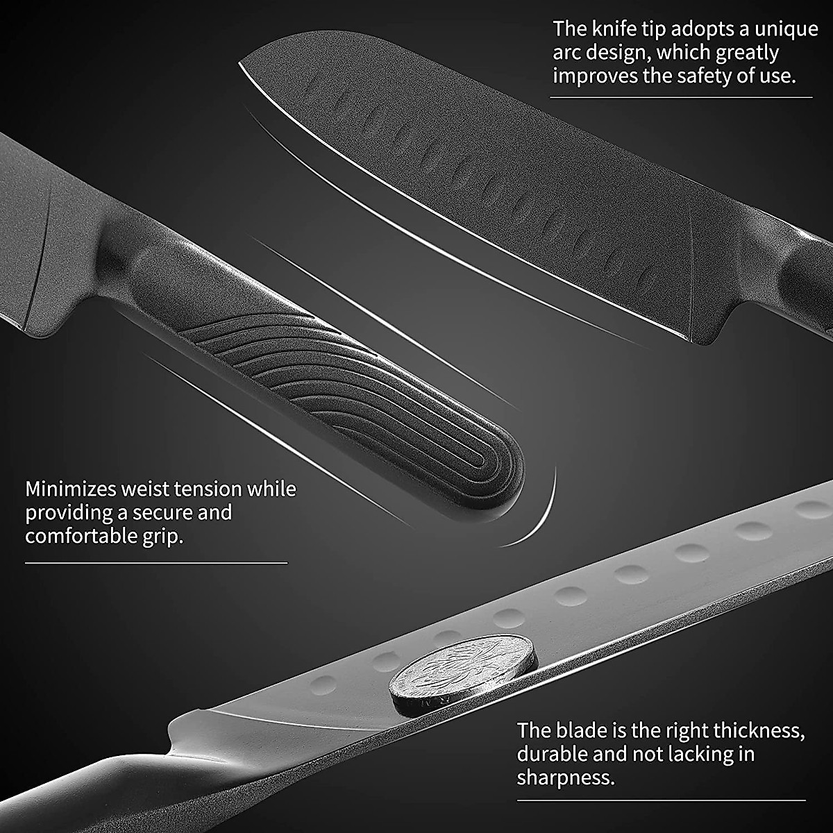 TANSUNG Santoku Knife Ultra Sharp Chef Kitchen Knife Cutting Cooking Knife with Durable Stainless Steel Nonstick Blade Ergonomic Handle for Home Gourmet Restaurant Cooker Gift