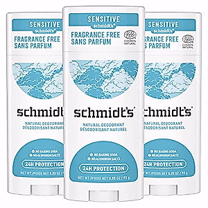 Schmidt's Aluminum Free Natural Deodorant for Women and Men, Fragrance Free for Sensitive Skin with 24 Hour Odor Protection, Certified Cruelty Free, Vegan Deodorant, 3.25oz, 3 pack