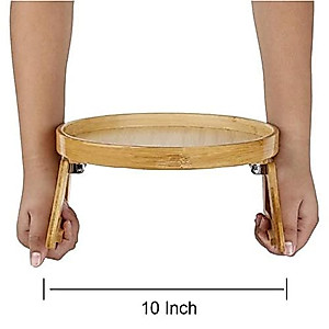 SUSOSU Breakfast Tray Side Tables Natural Bamboo Sofa Armrest Clip-On Round Tray for Remote Drinks Cup Bowl Phone Solid Wood Dessert Tea Holder