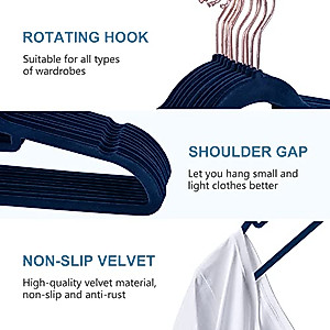 Velvet Clothes Hangers, ESEOE 30 Pack Non Slip Suit Hangers with Rose Gold Color Swivel Hook, Ultra Thin Space Saving, Wide for Coat, Shirt, Pants, Ties (Blue)